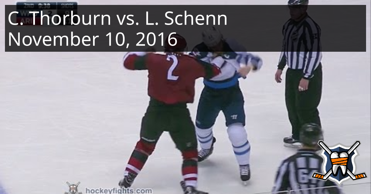 Chris Thorburn vs. Luke Schenn, November 10, 2016 - Winnipeg Jets vs ...