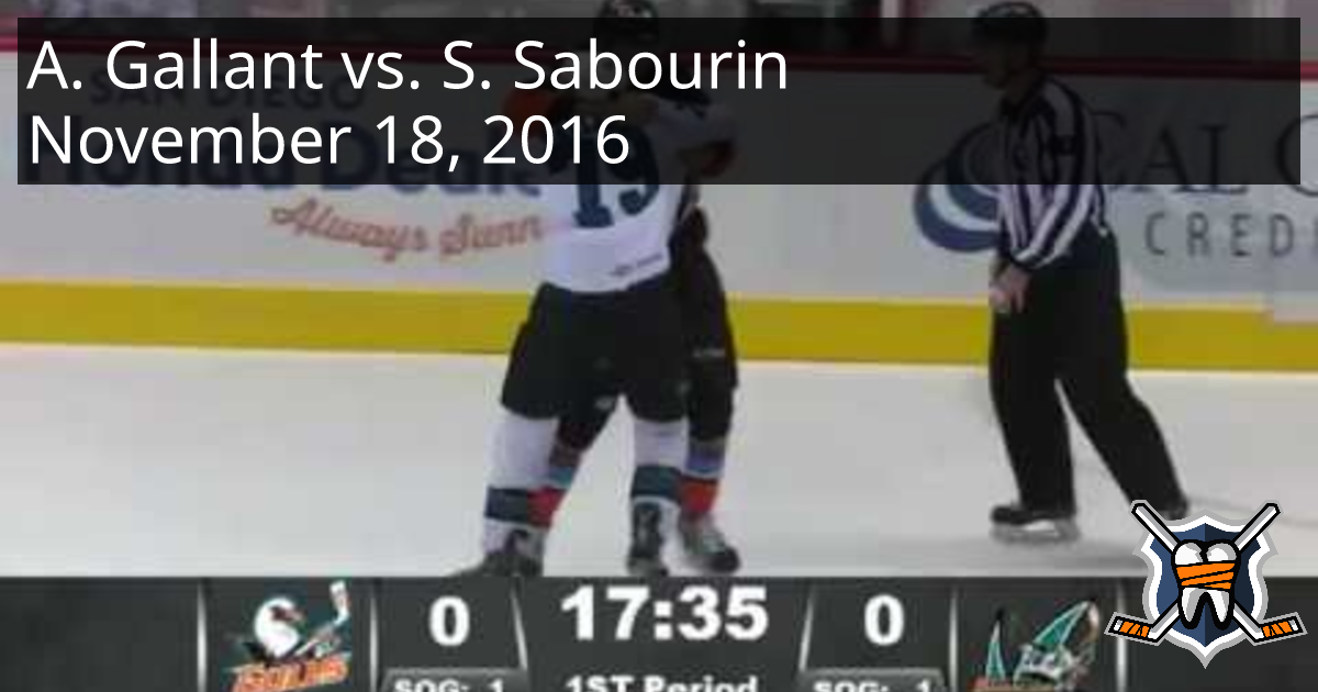 Alex Gallant vs. Scott Sabourin, November 18, 2016 - San Jose Barracuda ...