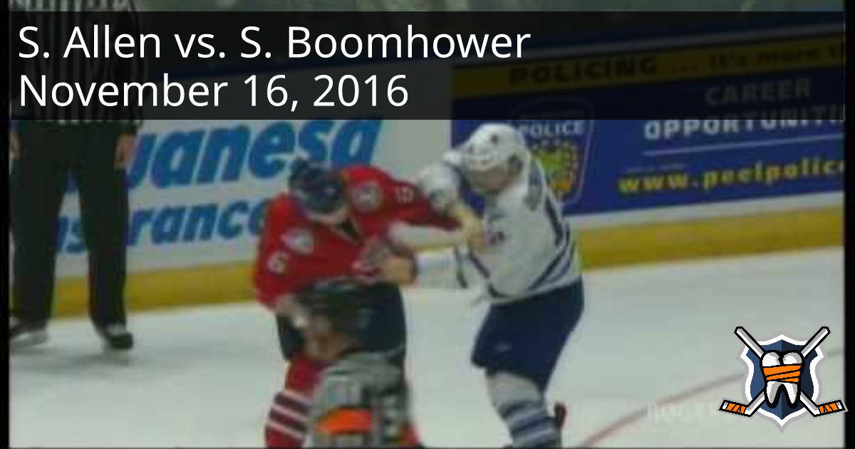 Sean Allen vs. Shaw Boomhower, November 16, 2016 - Oshawa Generals vs ...
