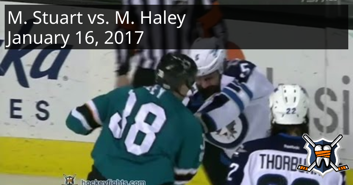 Mark Stuart vs. Micheal Haley, January 16, 2017 - Winnipeg Jets vs. San ...