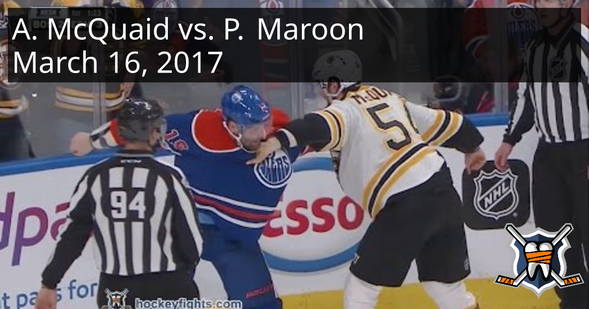 Adam McQuaid vs. Pat Maroon, March 16, 2017 - Boston Bruins vs ...