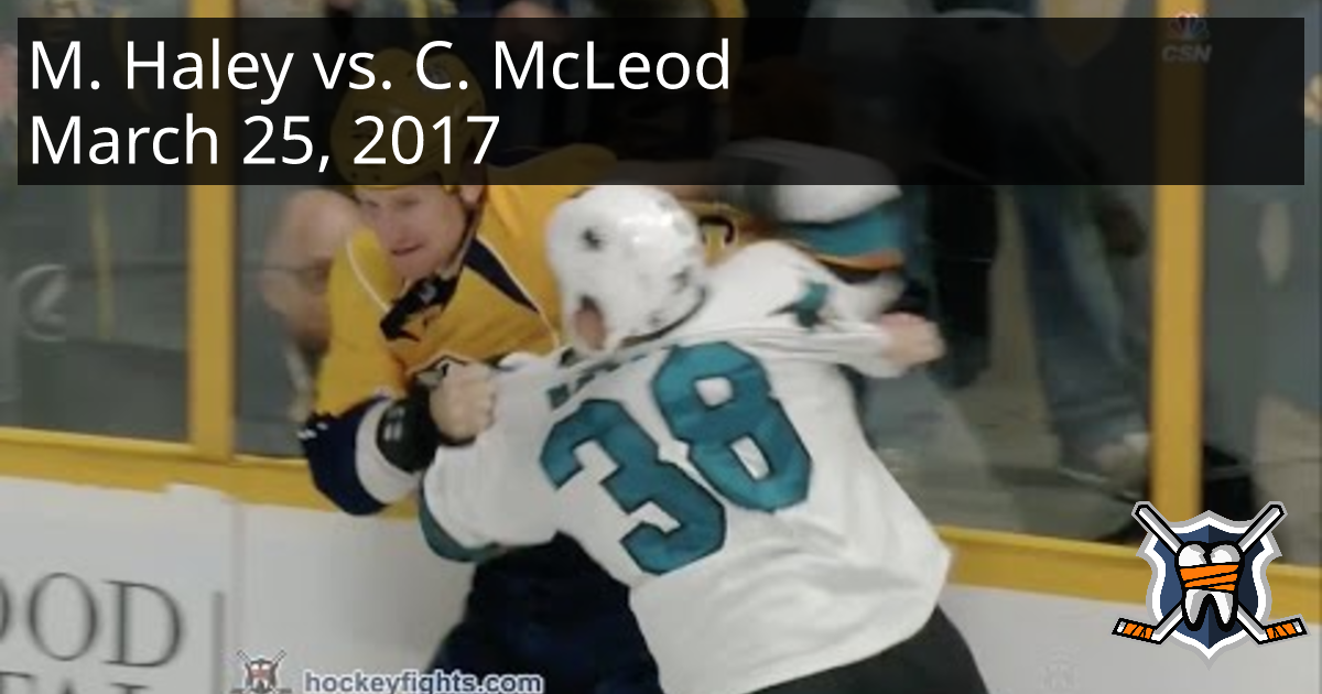 Micheal Haley vs. Cody McLeod, March 25, 2017 - San Jose Sharks vs ...