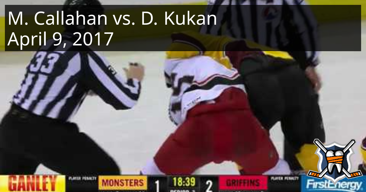 Mitchell Callahan vs. Dean Kukan, April 9, 2017 - Grand Rapids Griffins ...