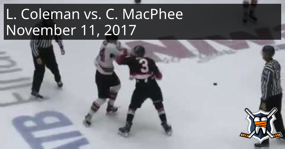 Luke Coleman vs. Cameron MacPhee, November 11, 2017 - Calgary Hitmen vs ...