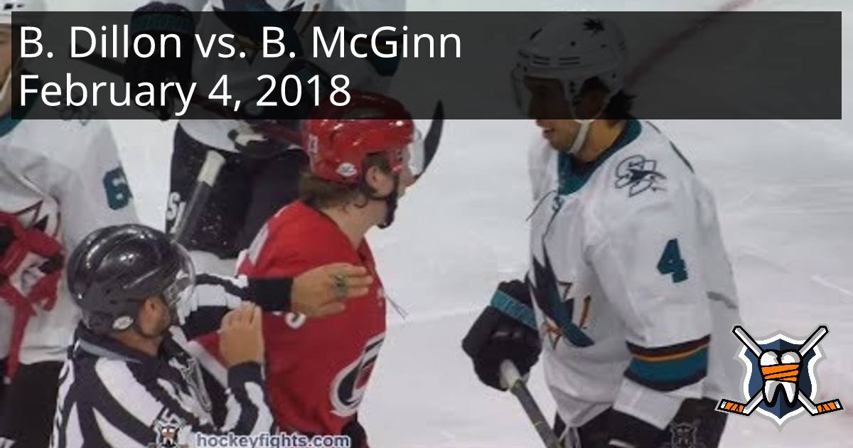 Brenden Dillon vs. Brock McGinn, February 4, 2018 - San Jose Sharks vs. Carolina Hurricanes ...