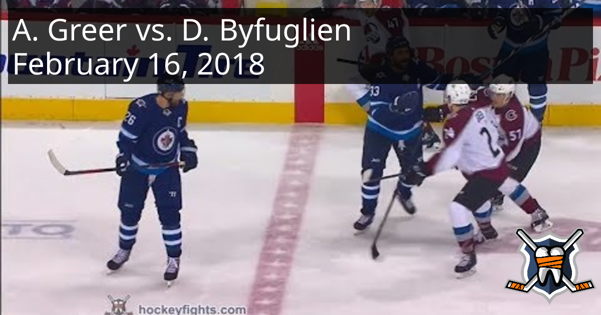 A.J. Greer vs. Dustin Byfuglien, February 16, 2018 - Colorado Avalanche ...