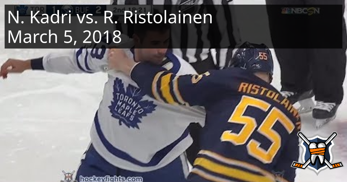 Nazem Kadri vs. Rasmus Ristolainen, March 5, 2018 - Toronto Maple Leafs ...
