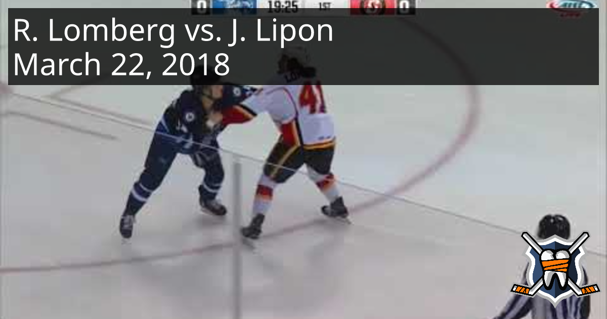 Ryan Lomberg vs. JC Lipon, March 22, 2018 - Stockton Heat vs. Manitoba ...