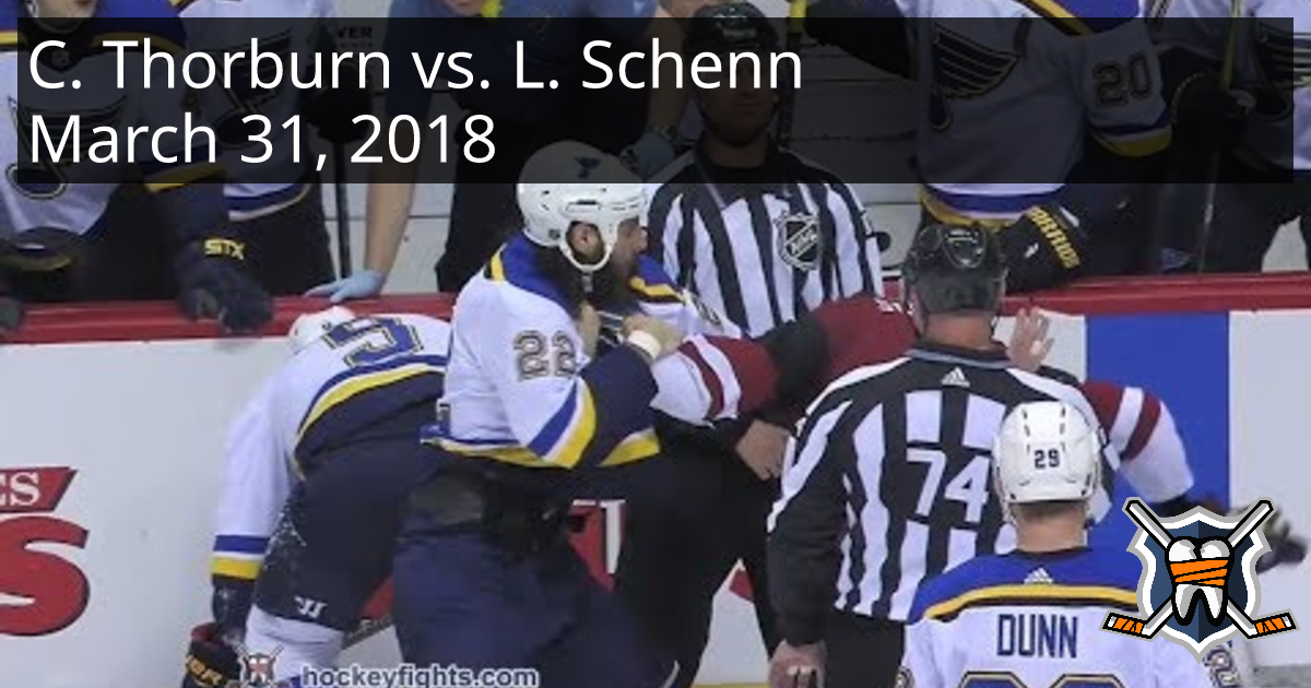 Chris Thorburn vs. Luke Schenn, March 31, 2018 - St Louis Blues vs ...