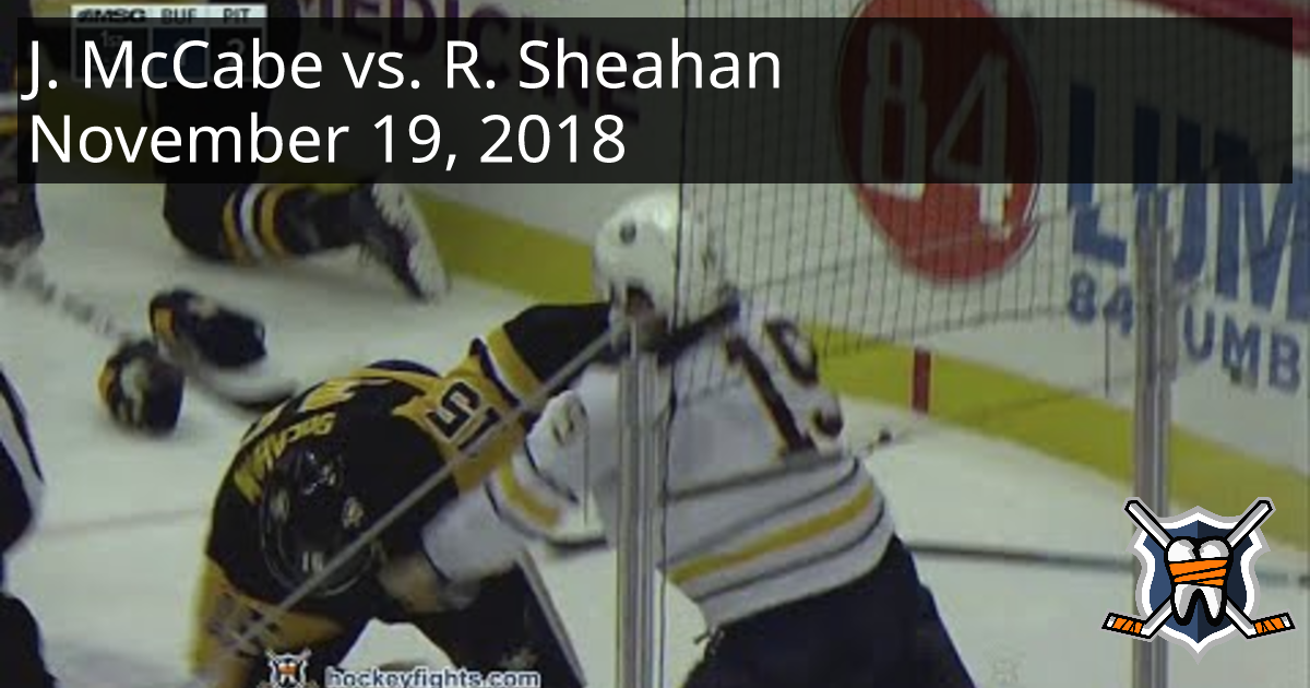 Jake McCabe vs. Riley Sheahan, November 19, 2018 - Buffalo Sabres vs ...