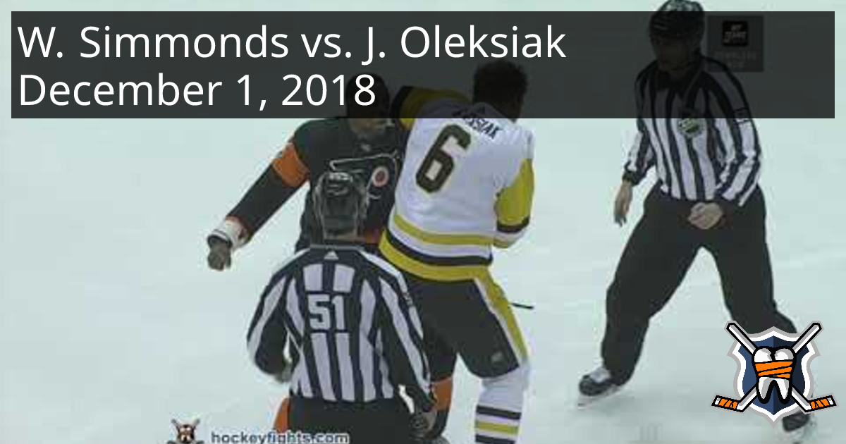 Wayne Simmonds vs. Jamie Oleksiak, December 1, 2018 - Philadelphia ...