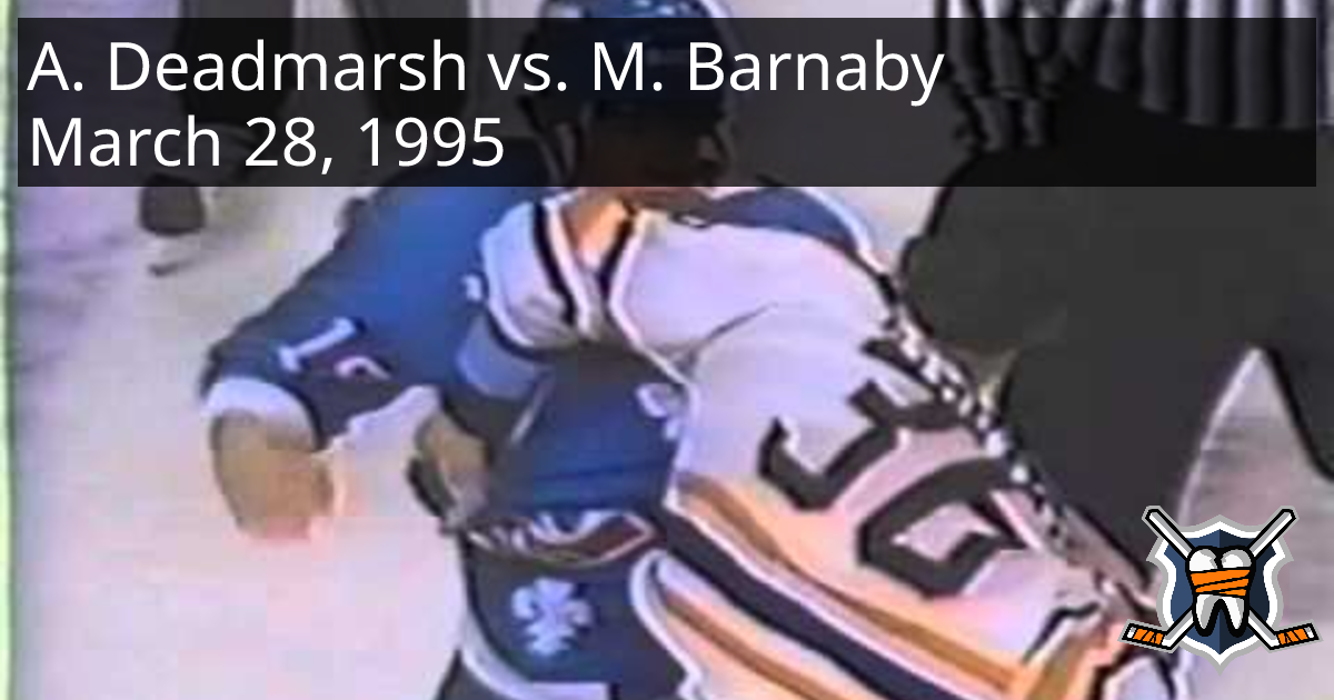 Adam Deadmarsh vs. Matthew Barnaby, March 28, 1995 - Quebec Nordiques ...