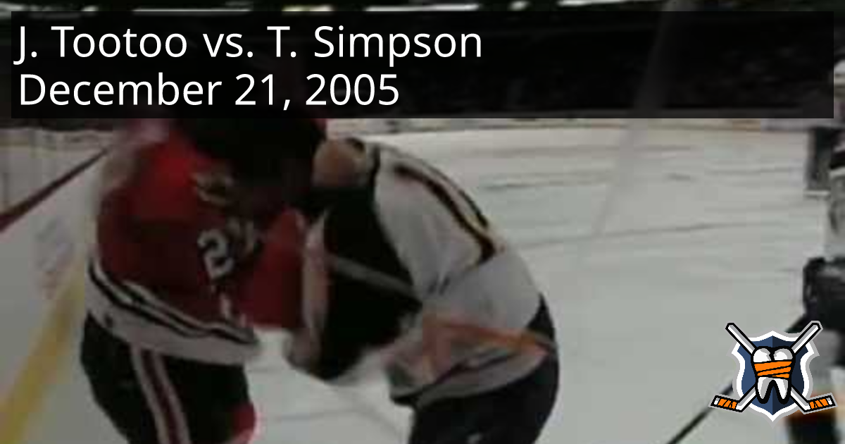 Jordin Tootoo vs. Todd Simpson, December 21, 2005 - Nashville Predators ...