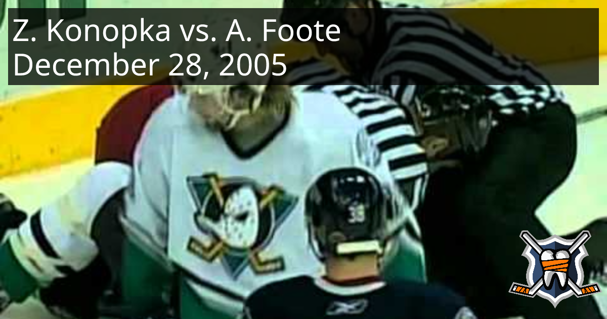 Zenon Konopka vs. Adam Foote, December 28, 2005 - Anaheim Ducks vs ...