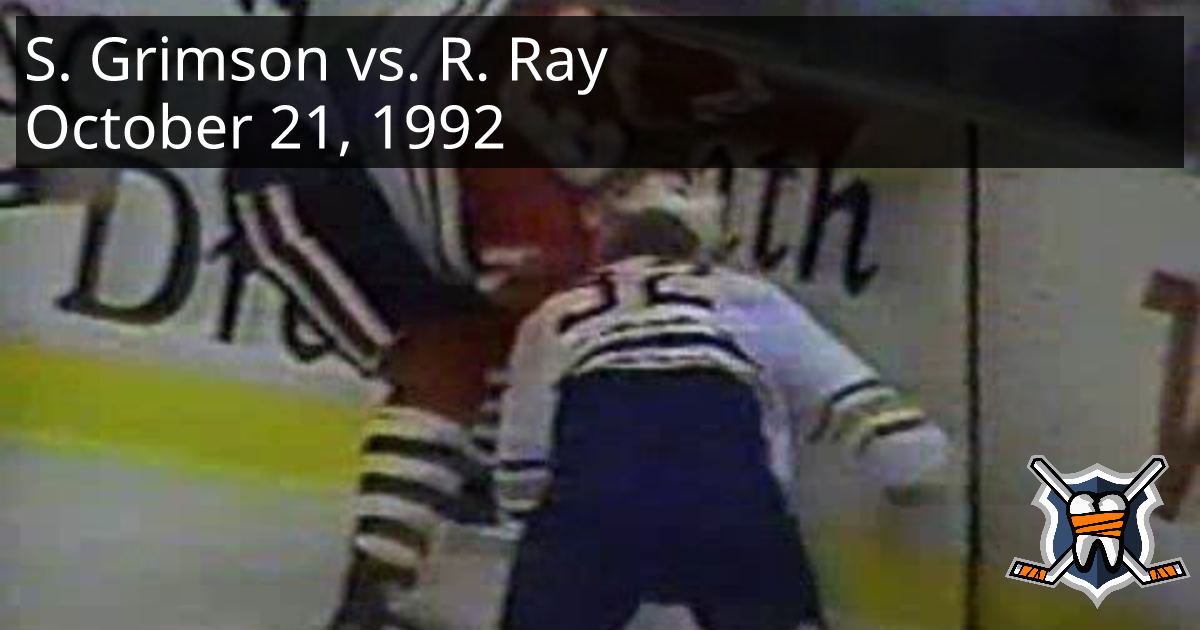 Stu Grimson vs. Rob Ray, October 21, 1992 - Chicago Blackhawks vs ...