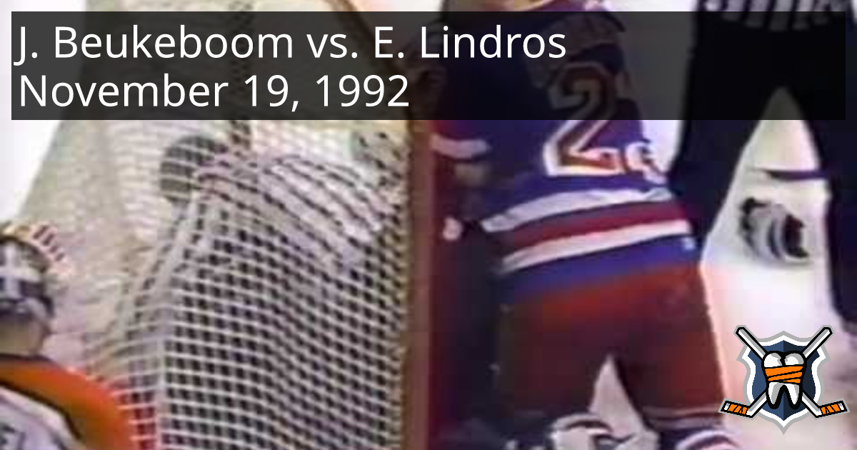 Jeff Beukeboom vs. Eric Lindros, November 19, 1992 - New York Rangers ...