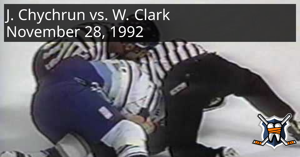 Jeff Chychrun vs. Wendel Clark, November 28, 1992 - Los Angeles Kings ...