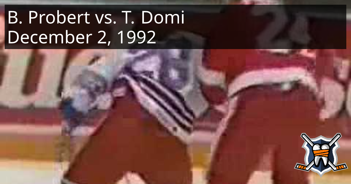 Bob Probert vs. Tie Domi, December 2, 1992 - Detroit Red Wings vs. New ...