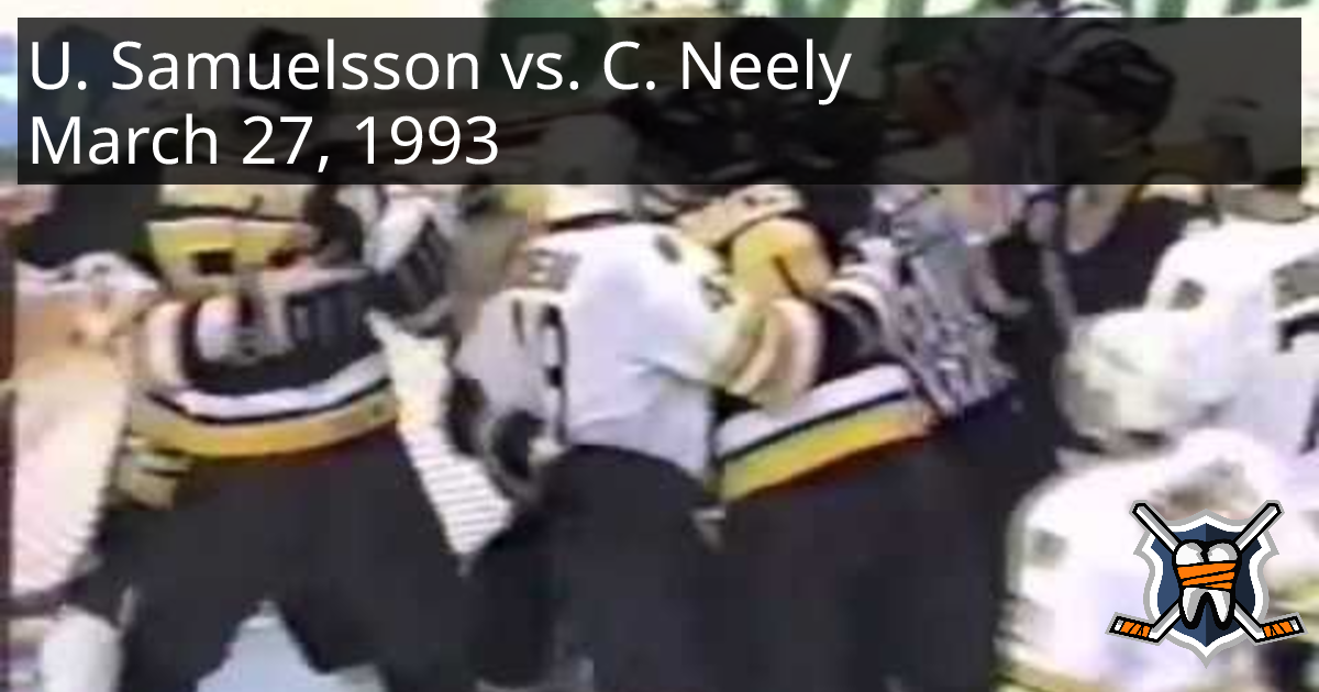 Ulf Samuelsson vs. Cam Neely, March 27, 1993 - Pittsburgh Penguins vs ...