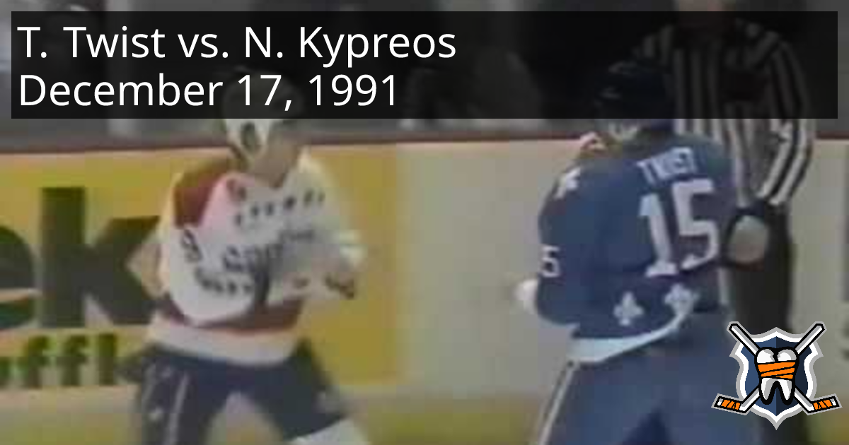 Tony Twist vs. Nick Kypreos, December 17, 1991 - Quebec Nordiques vs ...