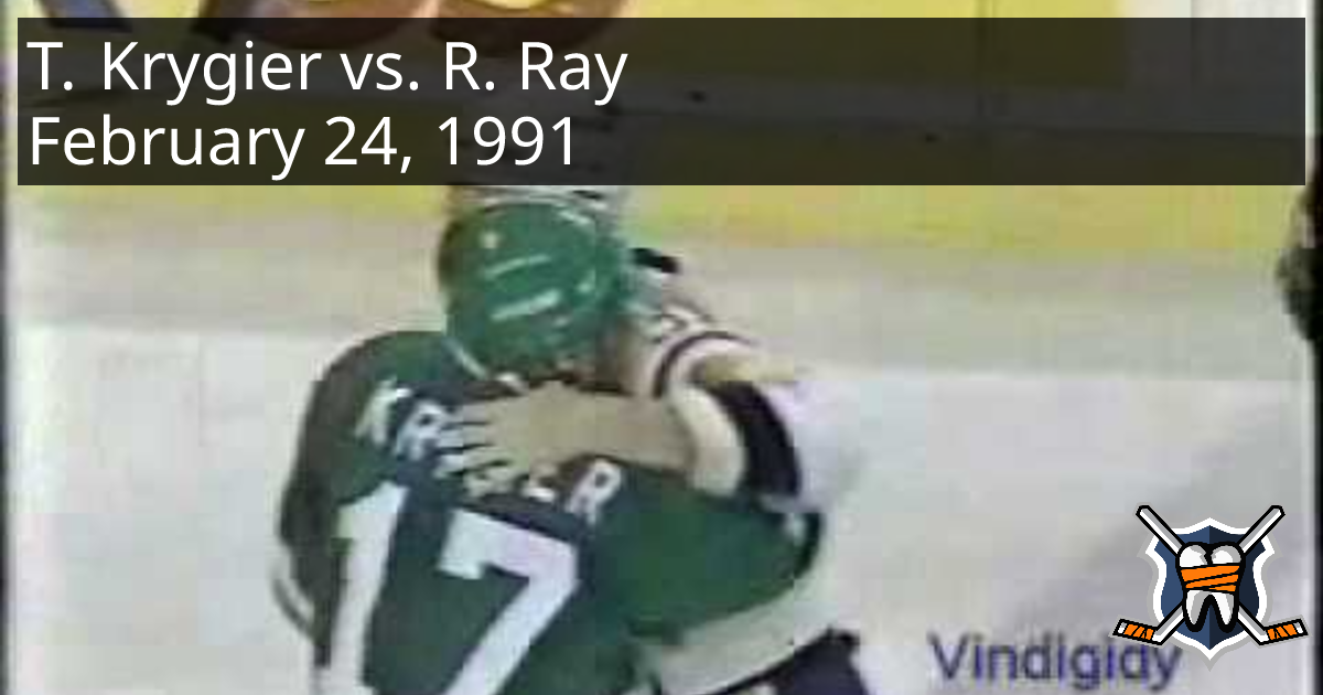 Todd Krygier vs. Rob Ray, February 24, 1991 - Hartford Whalers vs ...