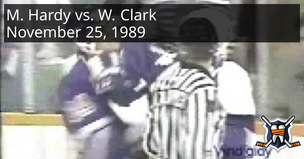 Mark Hardy vs. Wendel Clark, November 25, 1989 - New York Rangers vs ...