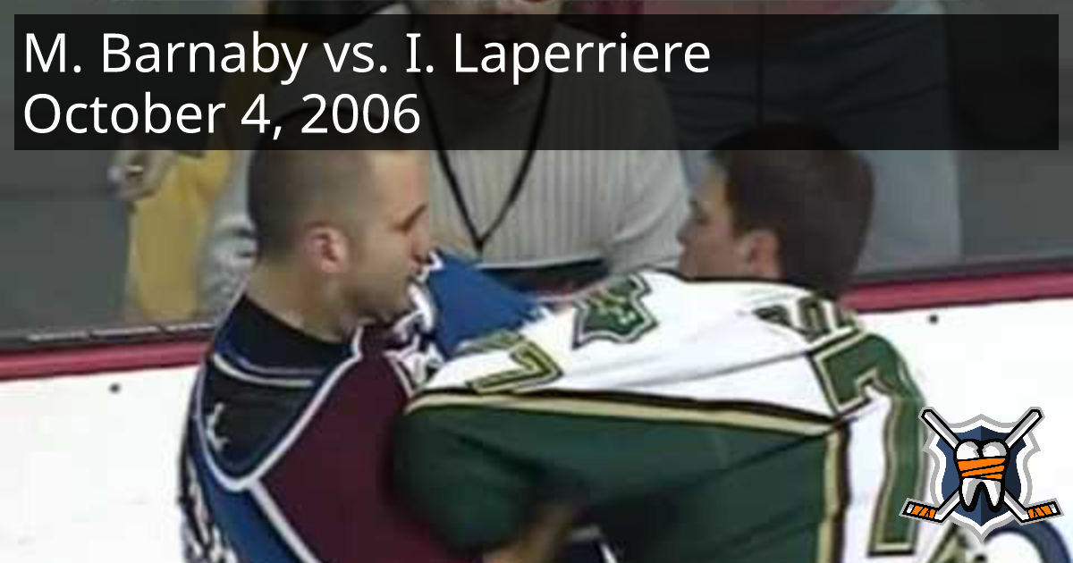 Matthew Barnaby vs. Ian Laperriere, October 4, 2006 - Dallas Stars vs ...
