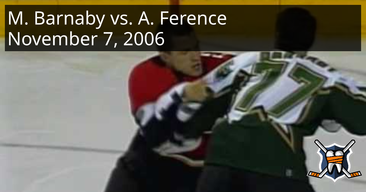 Matthew Barnaby vs. Andrew Ference, November 7, 2006 - Dallas Stars vs ...