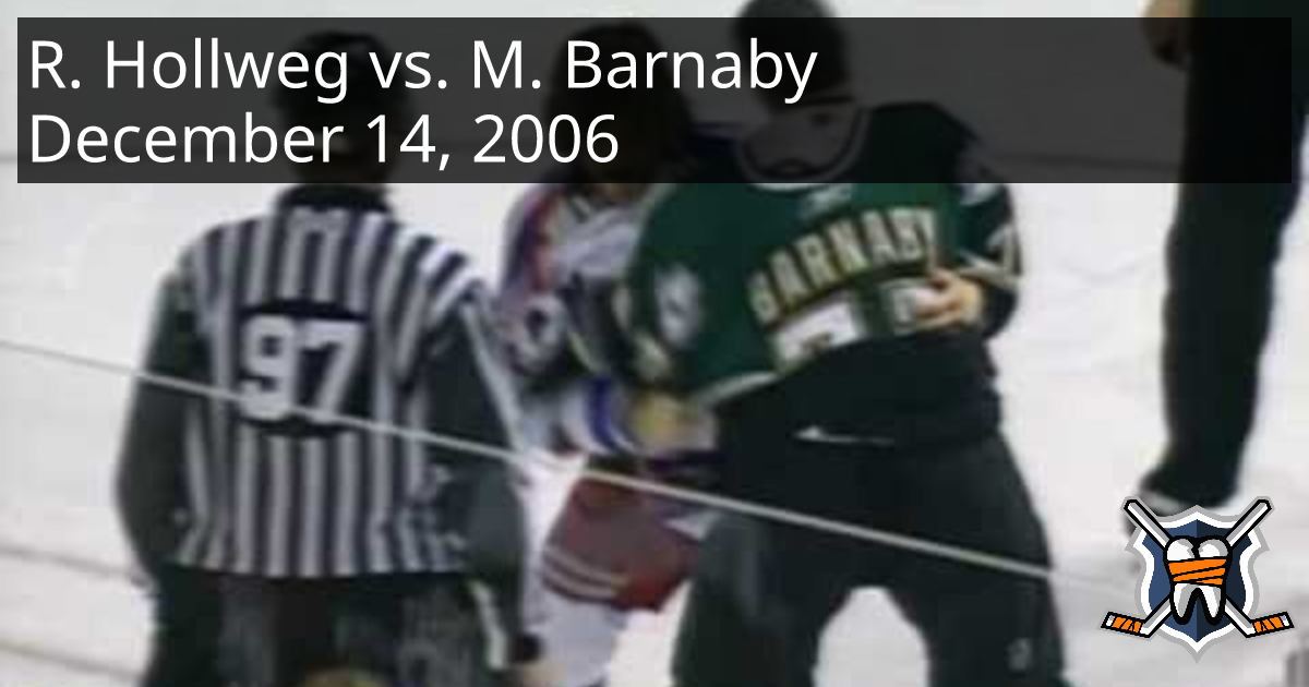 Ryan Hollweg vs. Matthew Barnaby, December 14, 2006 - New York Rangers ...