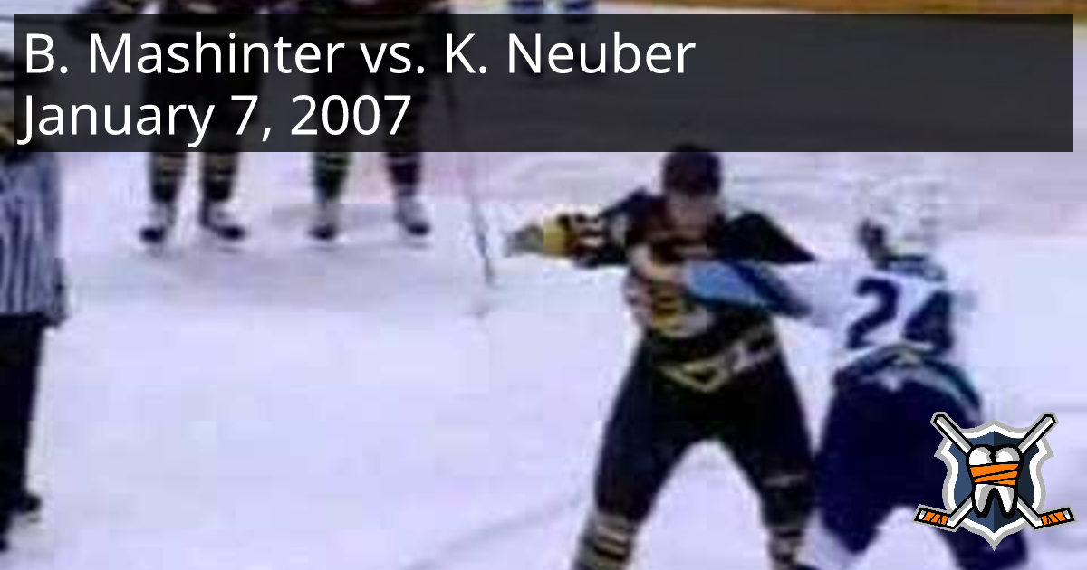 Brandon Mashinter vs. Kyle Neuber, January 7, 2007 - Sarnia Sting vs ...