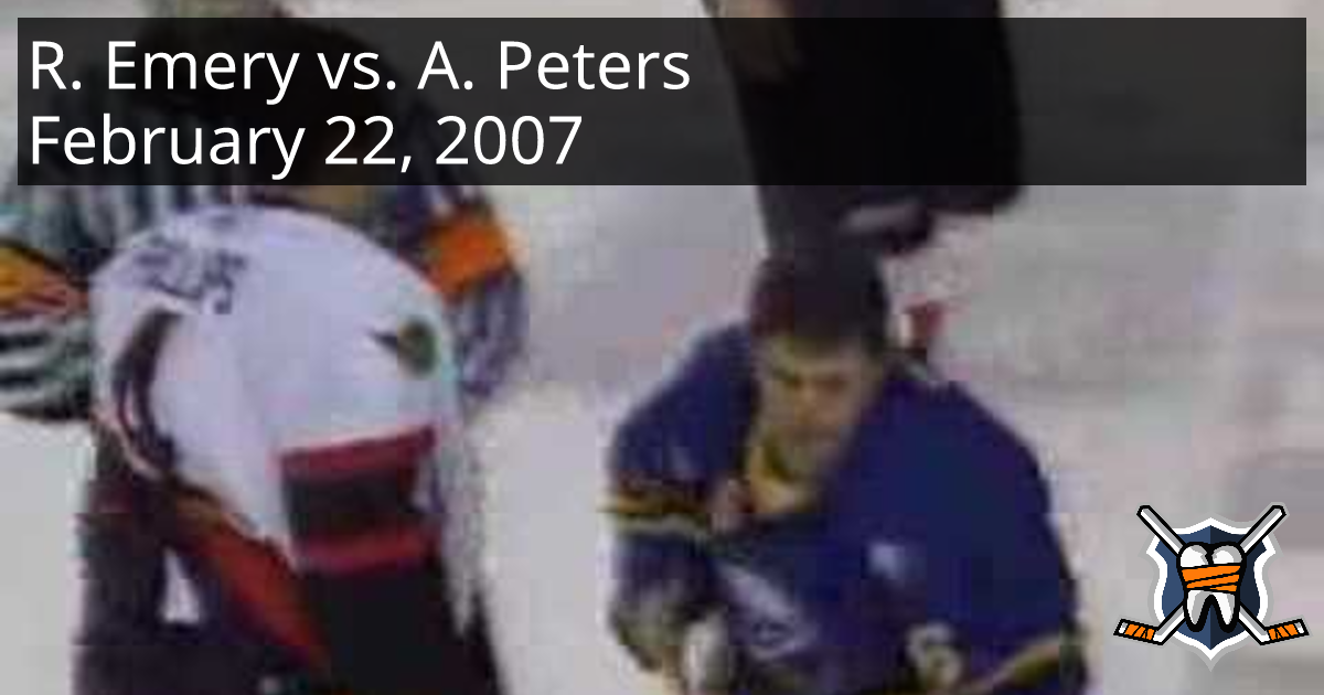 Ray Emery vs. Andrew Peters, February 22, 2007 - Ottawa Senators vs ...