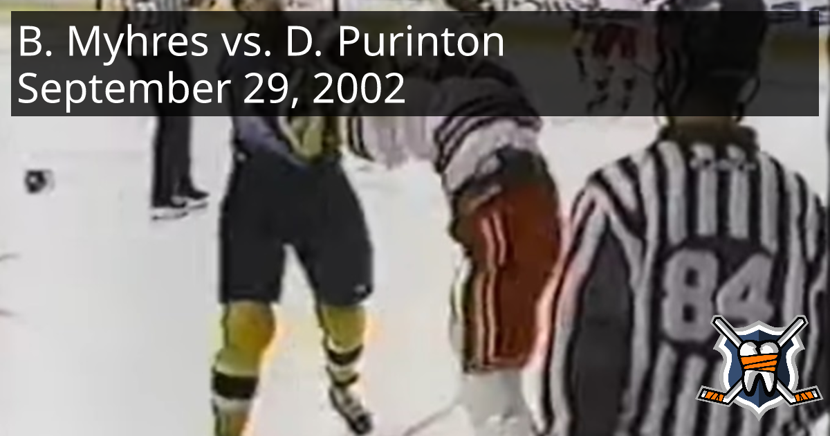 Brantt Myhres vs. Dale Purinton, September 29, 2002 - Boston Bruins vs ...