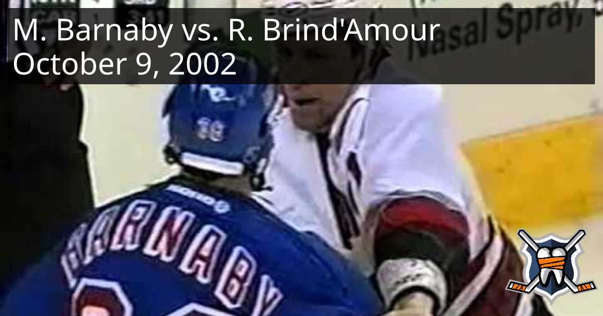 Matthew Barnaby vs. Rod Brind'Amour, October 9, 2002 - New York Rangers ...