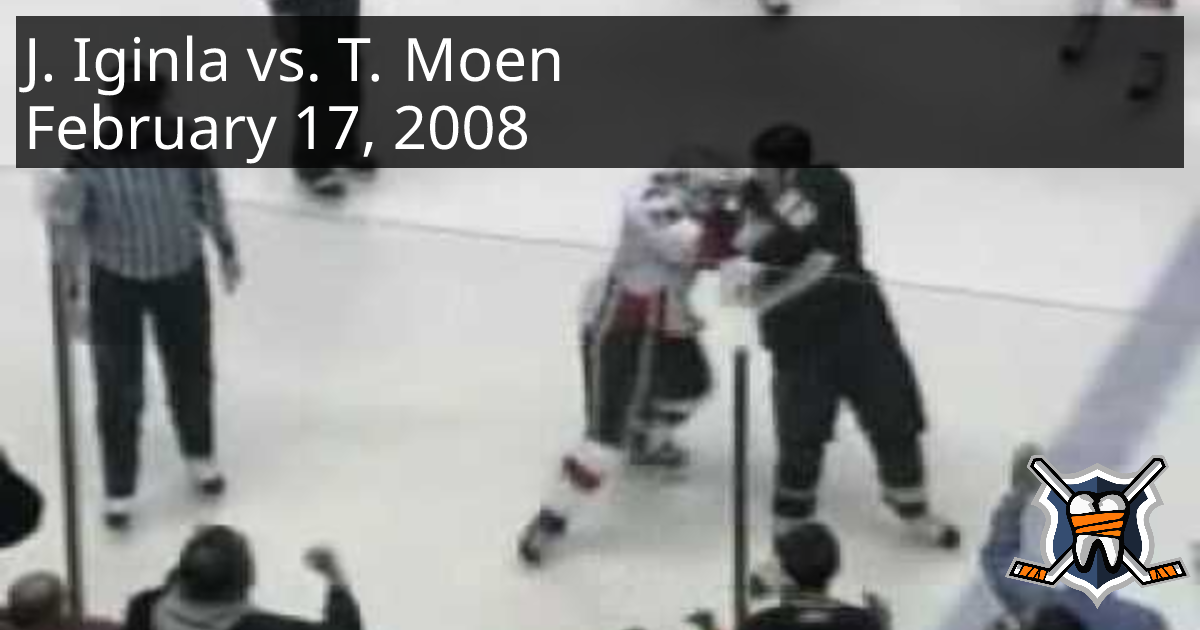 Jarome Iginla vs. Travis Moen, February 17, 2008 - Calgary Flames vs ...