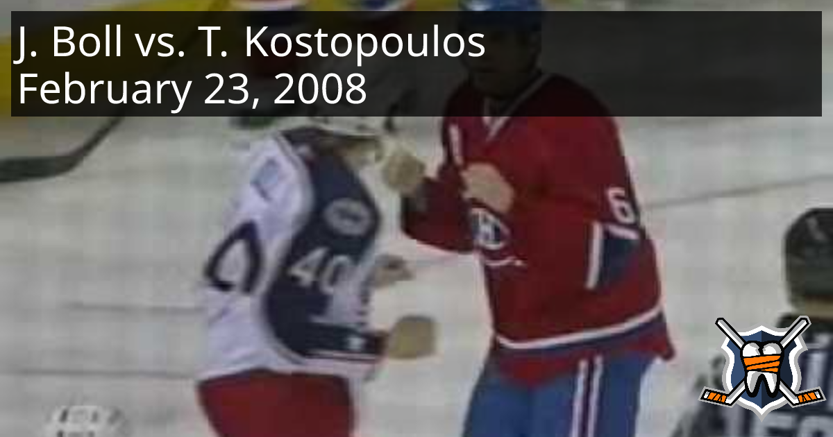 Jared Boll vs. Tom Kostopoulos, February 23, 2008 - Columbus Blue ...