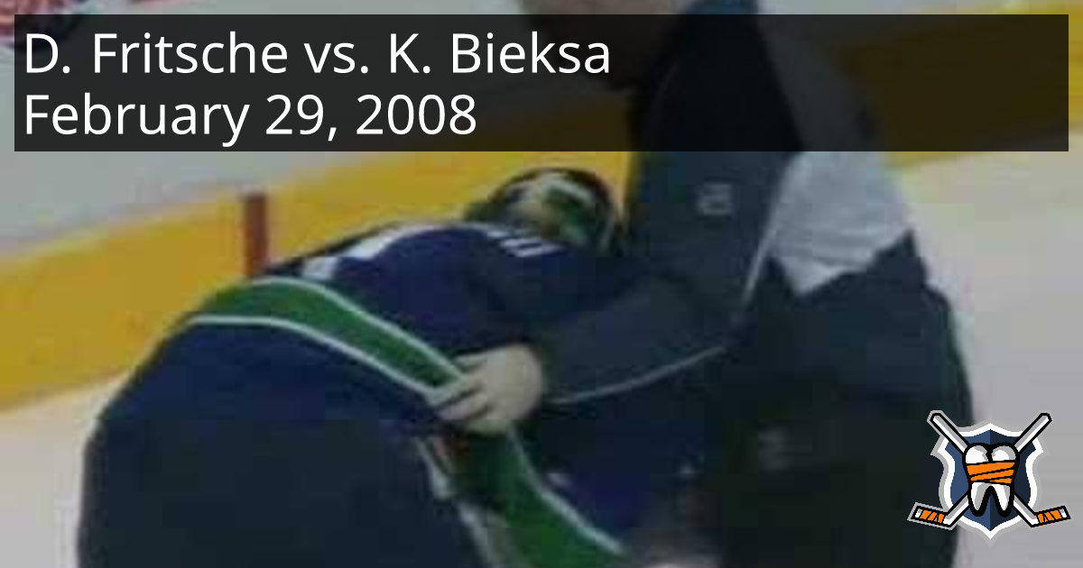 Dan Fritsche vs. Kevin Bieksa, February 29, 2008 - Columbus Blue ...