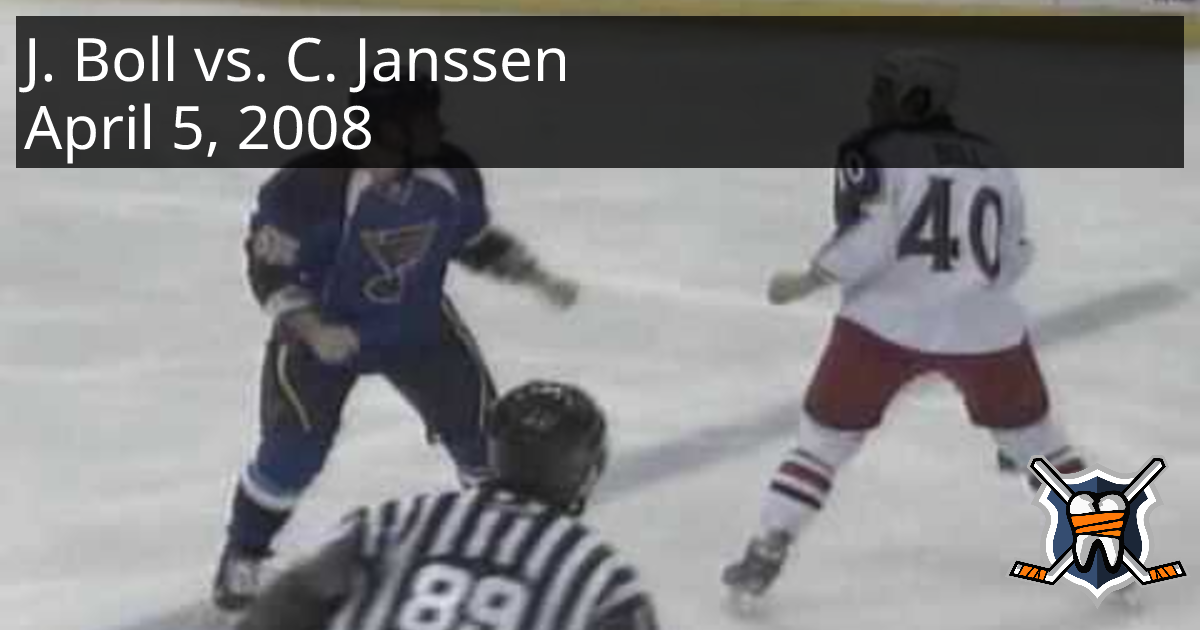 Jared Boll vs. Cam Janssen, April 5, 2008 - Columbus Blue Jackets vs ...
