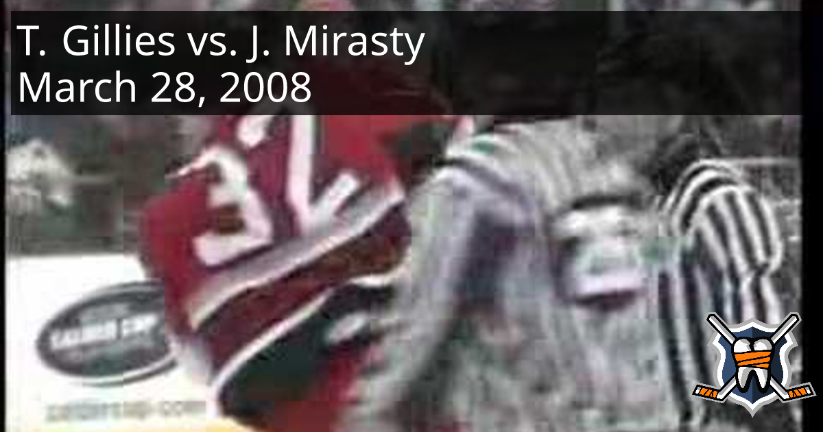 Trevor Gillies vs. Jon Mirasty, March 28, 2008 - Albany River Rats vs ...