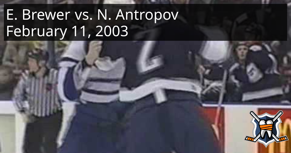 Eric Brewer vs. Nik Antropov, February 11, 2003 - Edmonton Oilers vs ...