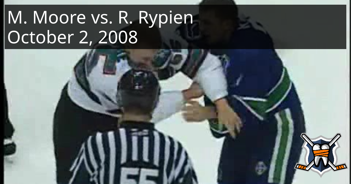 Mike Moore vs. Rick Rypien, October 2, 2008 - San Jose Sharks vs ...