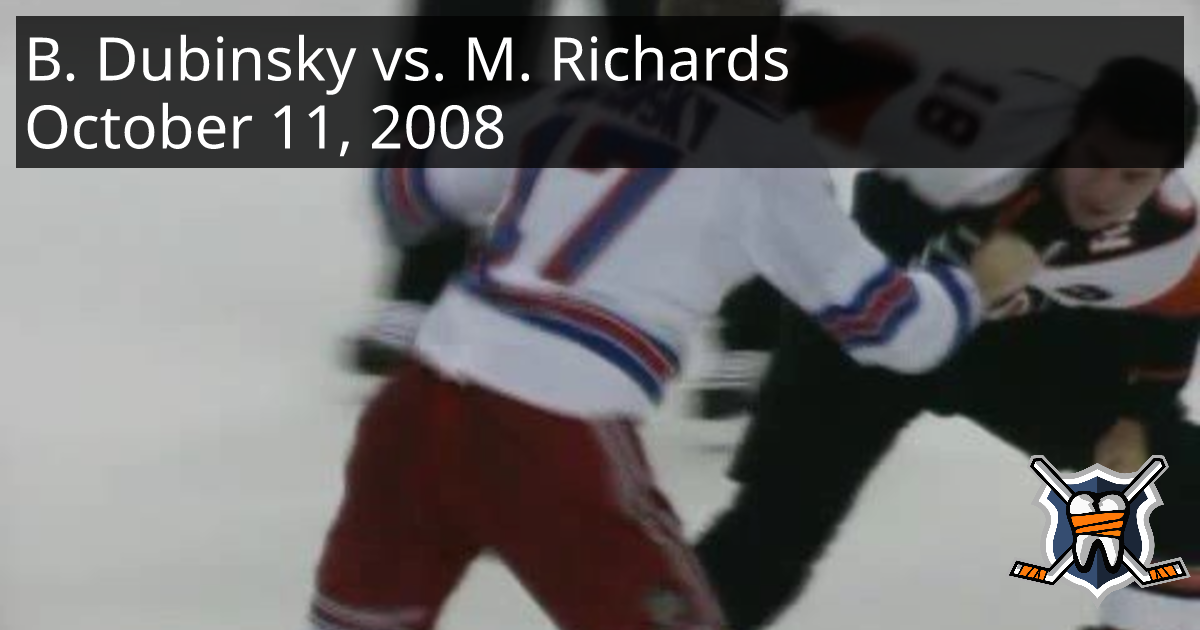 Brandon Dubinsky vs. Mike Richards, October 11, 2008 - New York Rangers ...