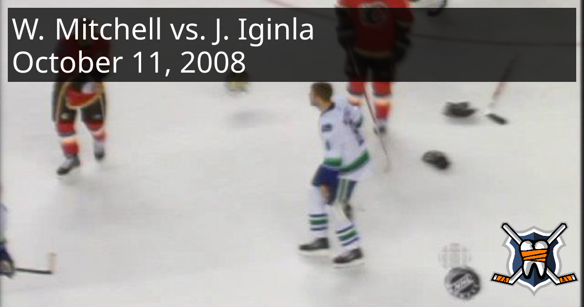 Willie Mitchell vs. Jarome Iginla, October 11, 2008 - Vancouver Canucks ...