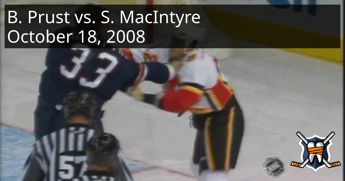 Brandon Prust vs. Steve MacIntyre, October 18, 2008 - Calgary Flames vs ...