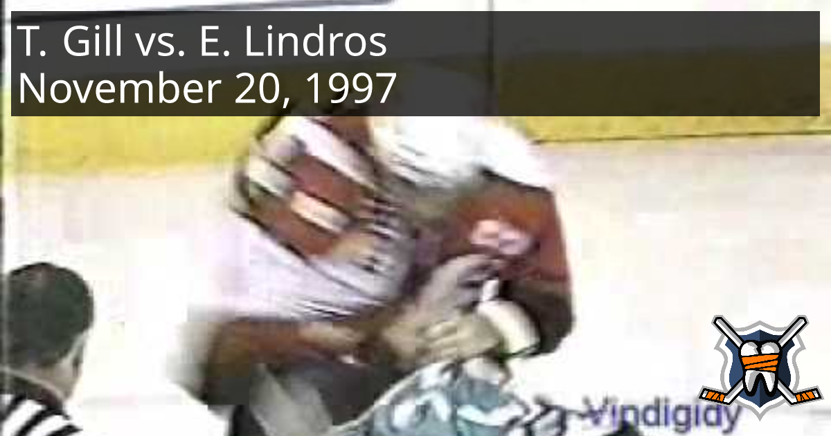 Todd Gill vs. Eric Lindros, November 20, 1997 - San Jose Sharks vs ...