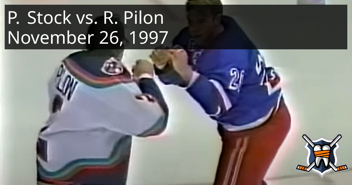 P.J. Stock vs. Rich Pilon, November 26, 1997 - New York Rangers vs. New ...