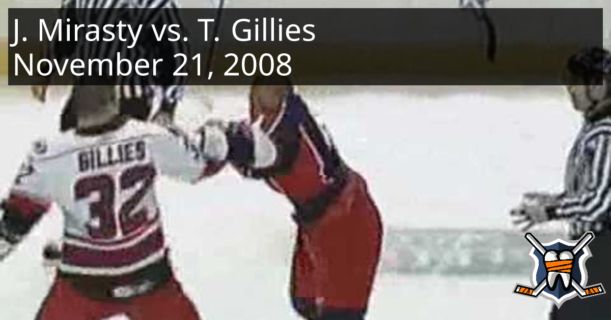 Jon Mirasty vs. Trevor Gillies, November 21, 2008 - Syracuse Crunch vs ...