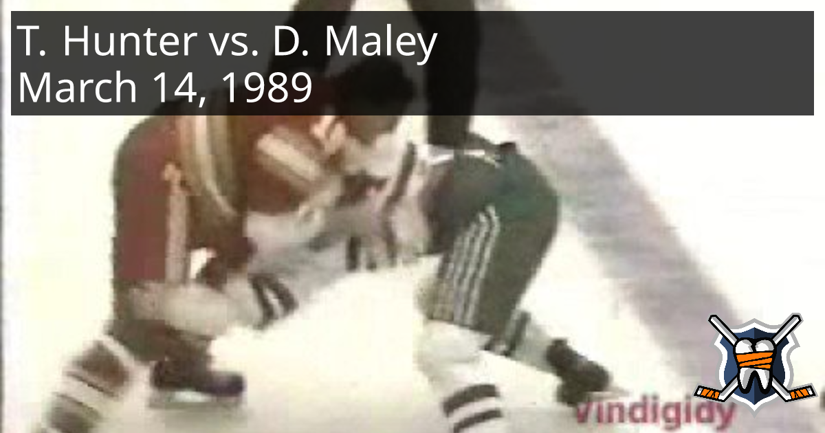 Tim Hunter vs. David Maley, March 14, 1989 - Calgary Flames vs. New ...