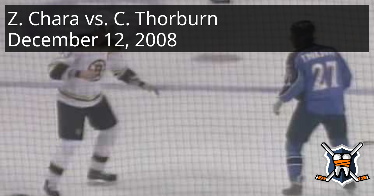 Zdeno Chara vs. Chris Thorburn, December 12, 2008 - Boston Bruins vs ...