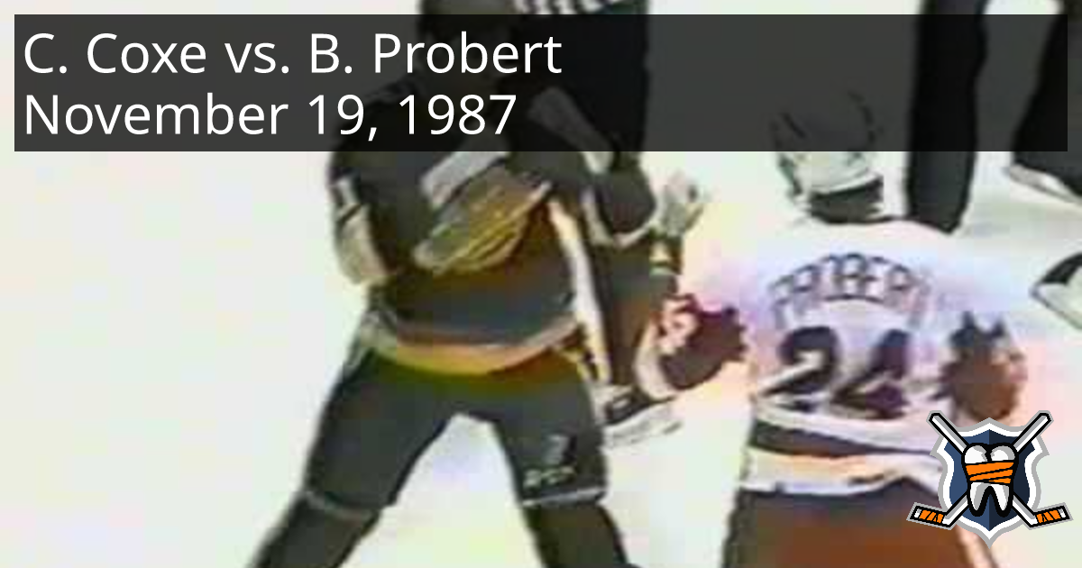 Craig Coxe vs. Bob Probert, November 19, 1987 - Vancouver Canucks vs ...