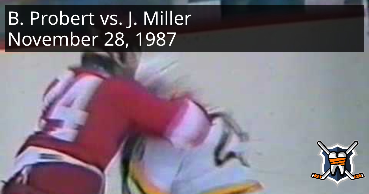 Bob Probert vs. Jay Miller, November 28, 1987 - Detroit Red Wings vs ...